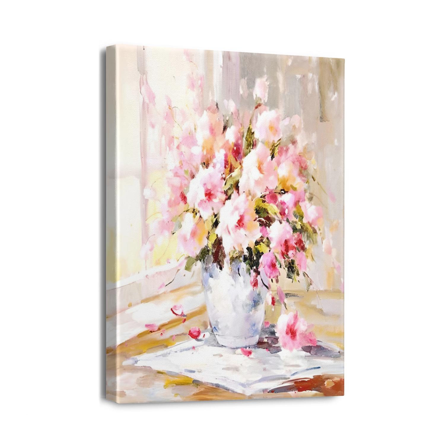 12X16Inch Framed Pink Flower Canvas Art Enchanting Wildflower Painting ...