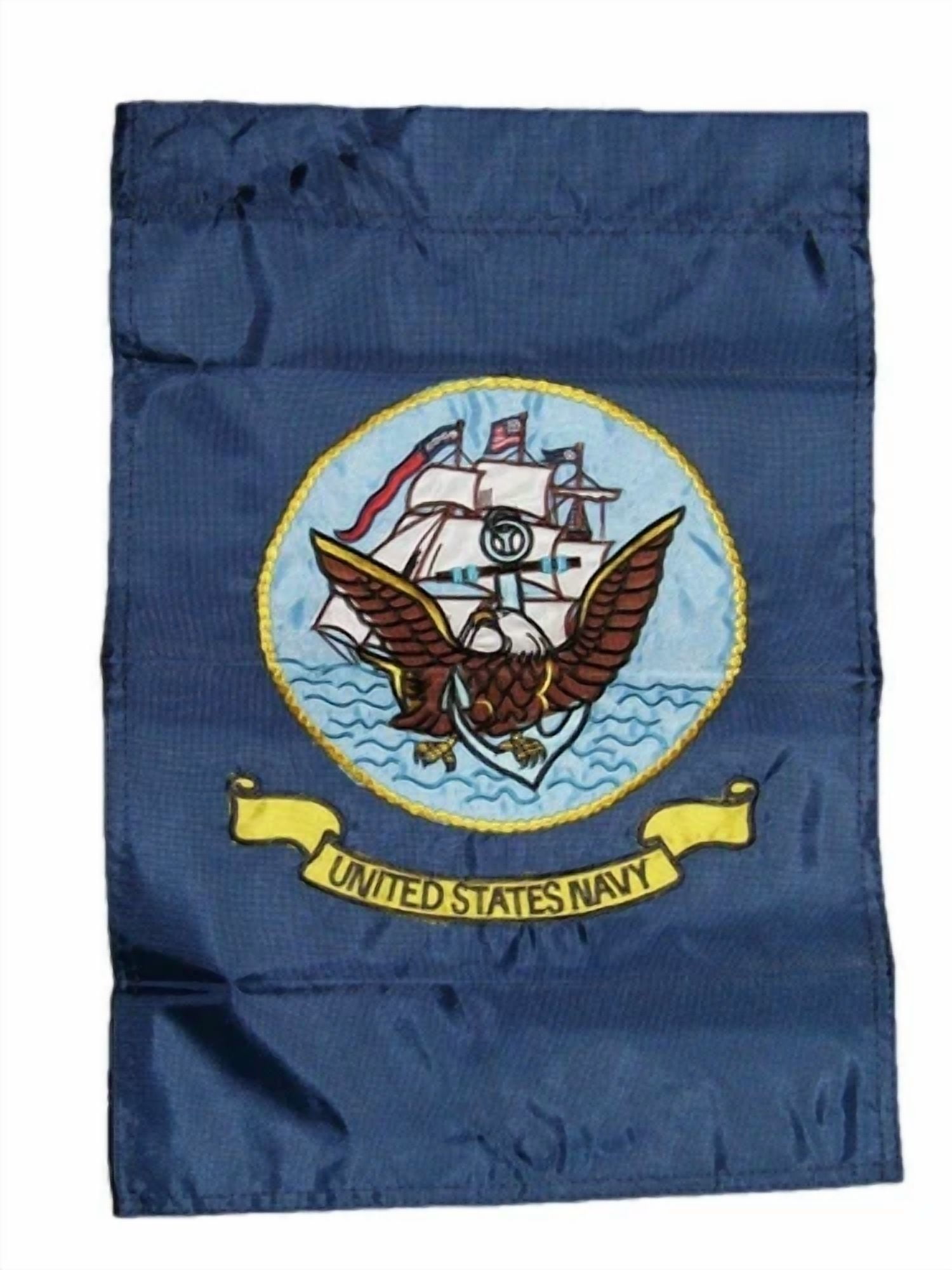 12X18 Embroidered U.S. Navy Ship Emblem Nylon Sleeved Garden Flag 12 ...