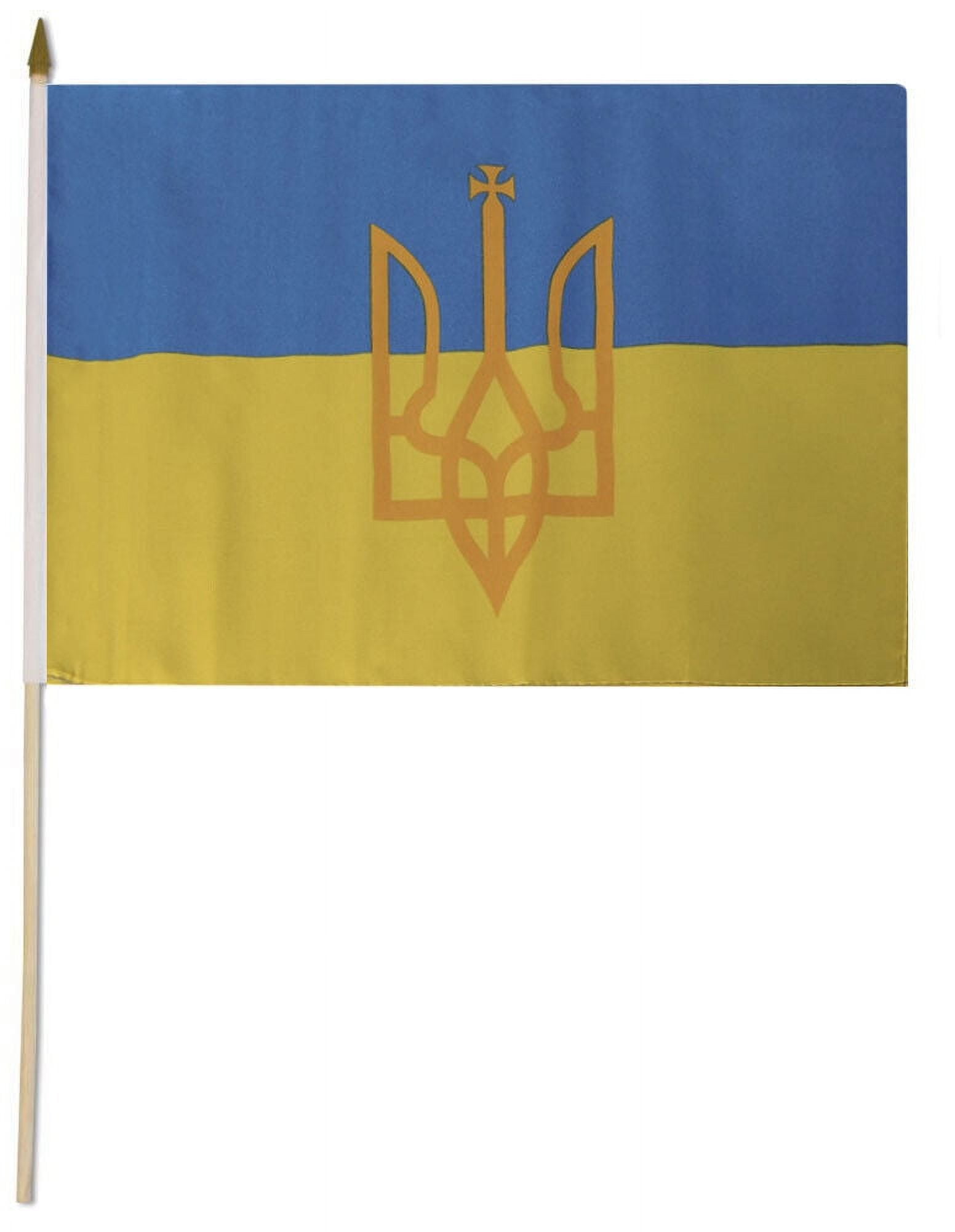 12X18 UKRAINE TRIDENT STICK FLAG, УКРАЇНА ПРАПОР Ukrainian WOODEN ...
