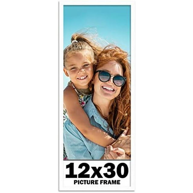 12X30 Frame White Solid Wood Picture Frame Includes UV Shatter Guard ...