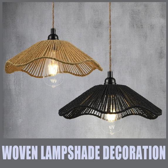 12X4 Inch 100% Fiber Pendant Light Shade, Black Vintage Woven Lamp ...
