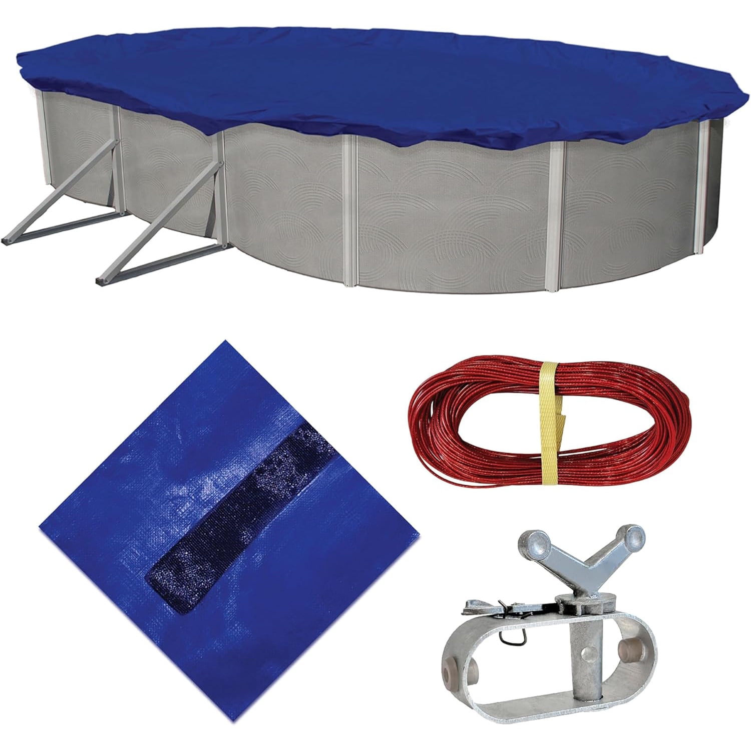12ft × 20ft oval pool cover in polyethylene with 4ft overlap area Black ...