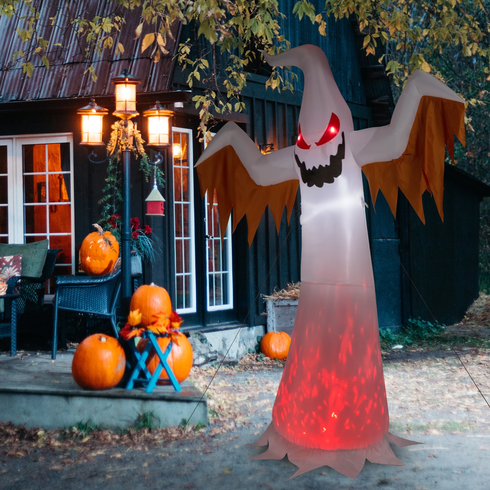 12ft 4pcs LED Lights Giant Scary Ghost Flames and Flashing Red Eyes Inflatable Halloween ...