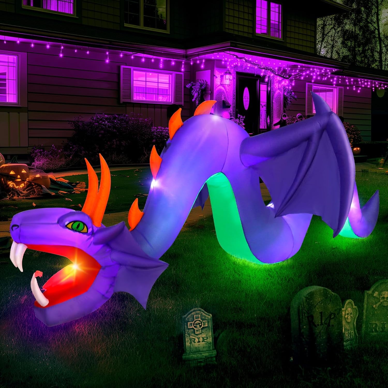 12ft Halloween Inflatable Dragon Decorations,Open Mouth and Sharp Teeth ...