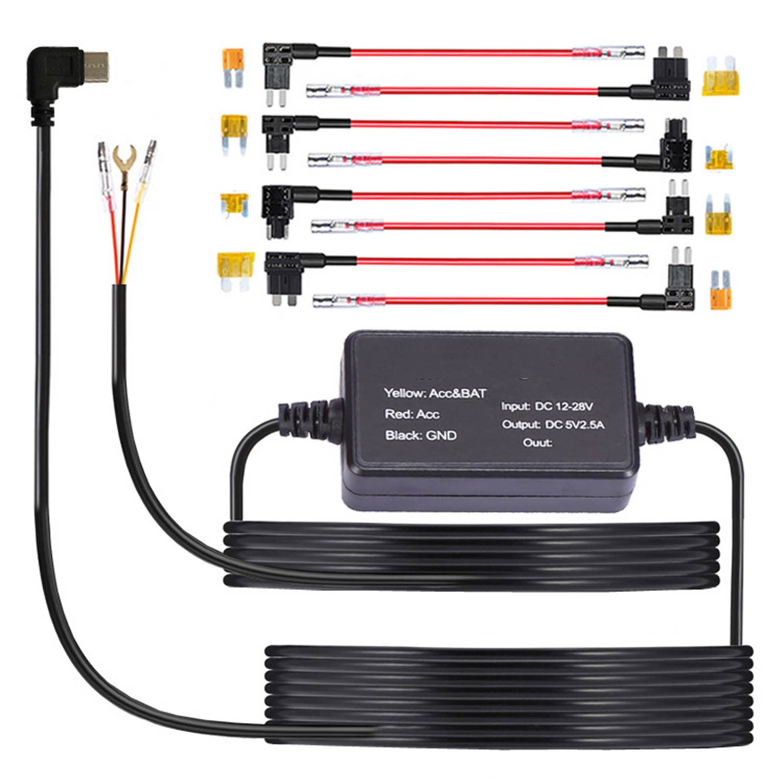 12ft Hardwire Kit for Cam - Type C USB Input, 12V/24V to 5V/2.5A Output ...