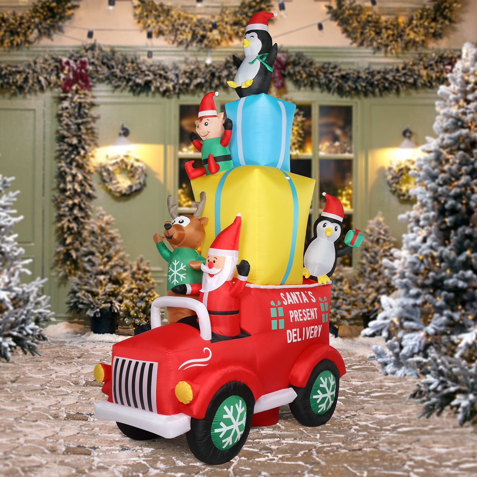 12ft Inflatable Santa Claus Driving Red Truck with Built-in LED Lights ...