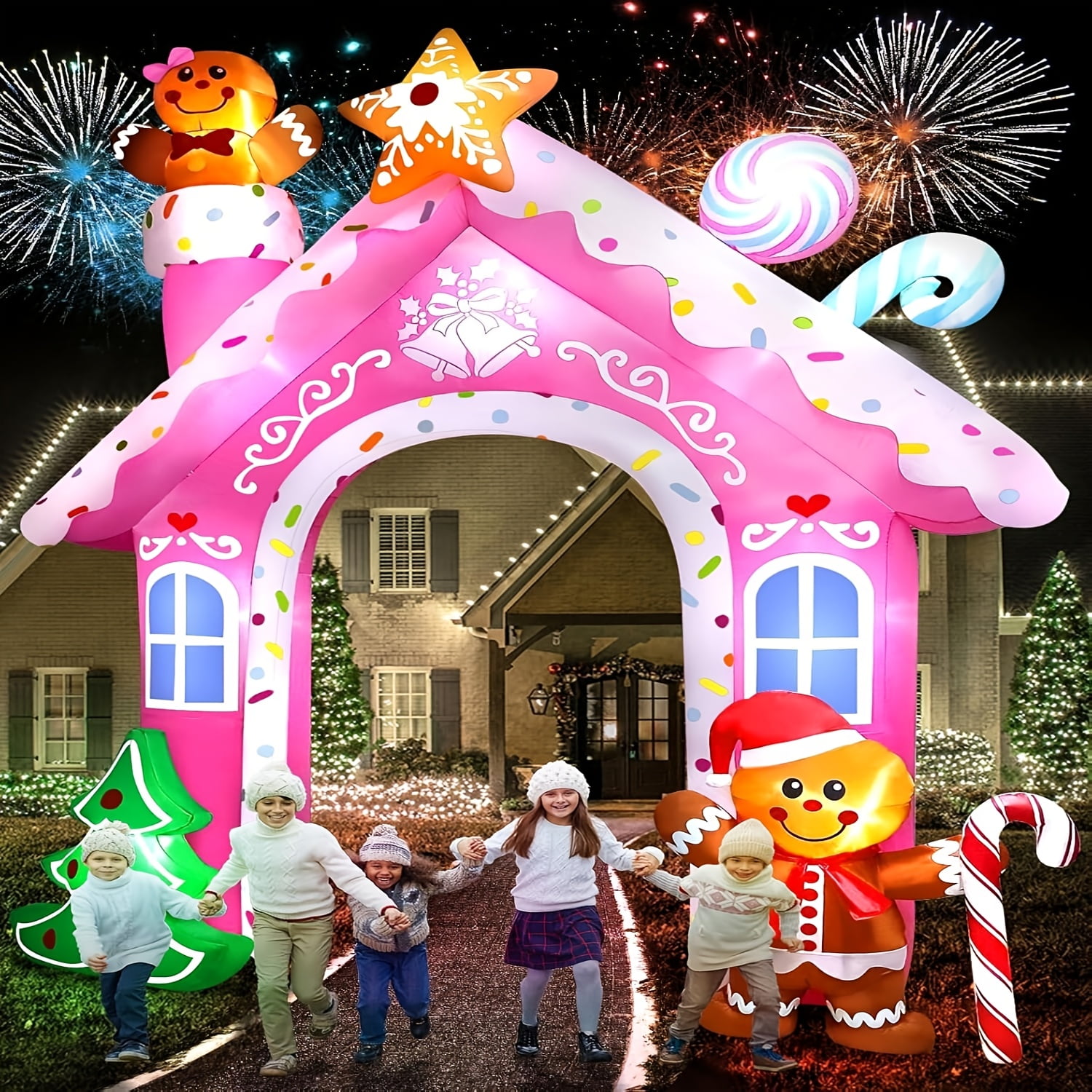 12ft Pink Gingerbread Man Inflatable Archway with LED Lights - Outdoor ...