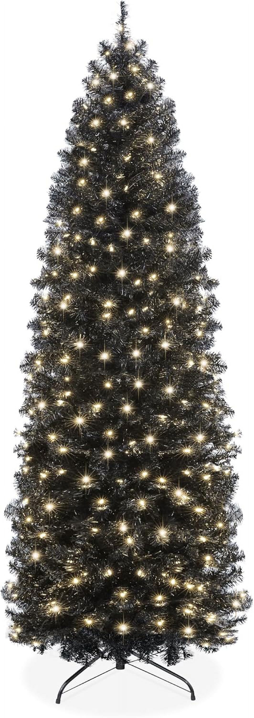 12ft Pre-Lit Black Artificial Christmas Tree, Slim Artificial Skinny ...