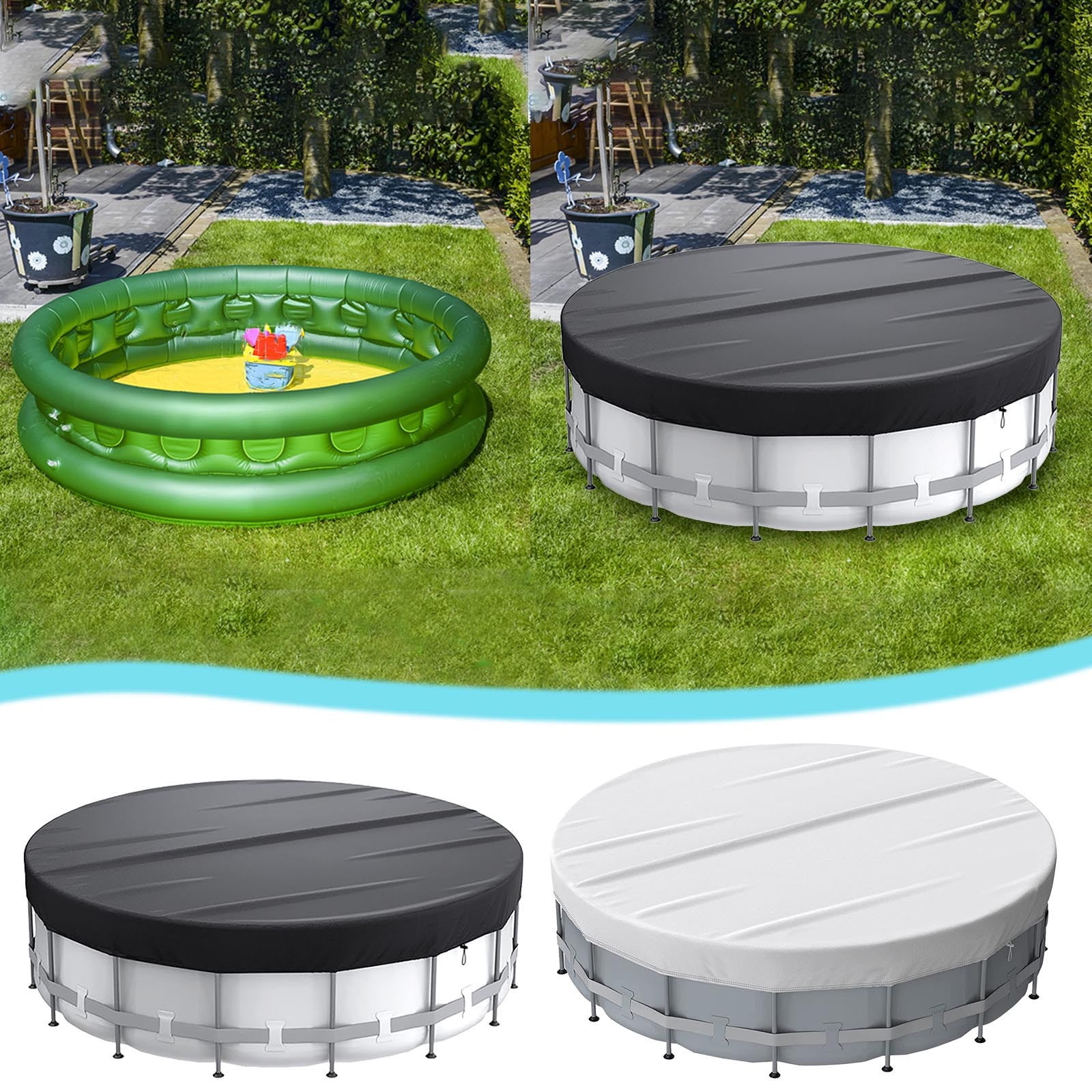 12ft Swimming Pool Cover, Heavy Duty 185 Gram Fabric, Super Windproof ...