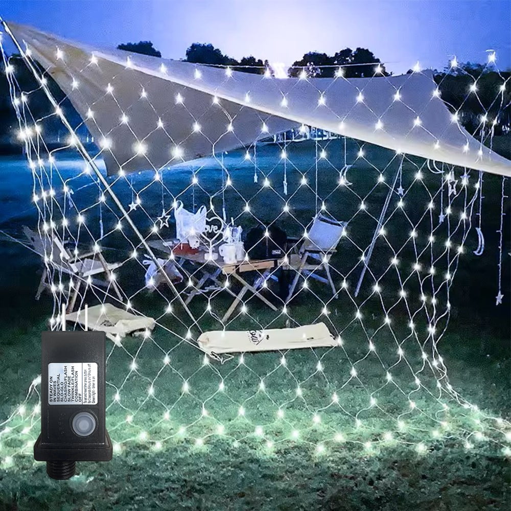 12ft x 5ft 360 LED White Christmas Net Lights,8 Modes Bush Mesh Lights ...