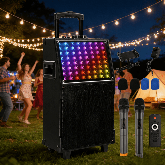 12in 60W Portable Party Speaker with Wheels and Telescopic Handle ...