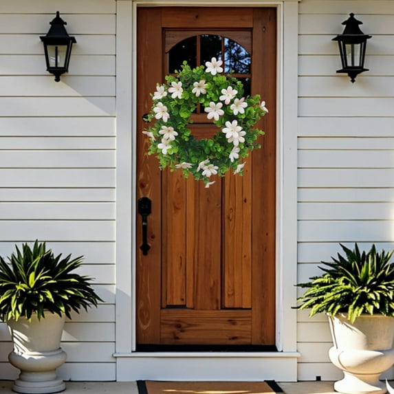 12in Artificial Daisy Flower Wreath with Eucalyptus Leave, Plastic ...