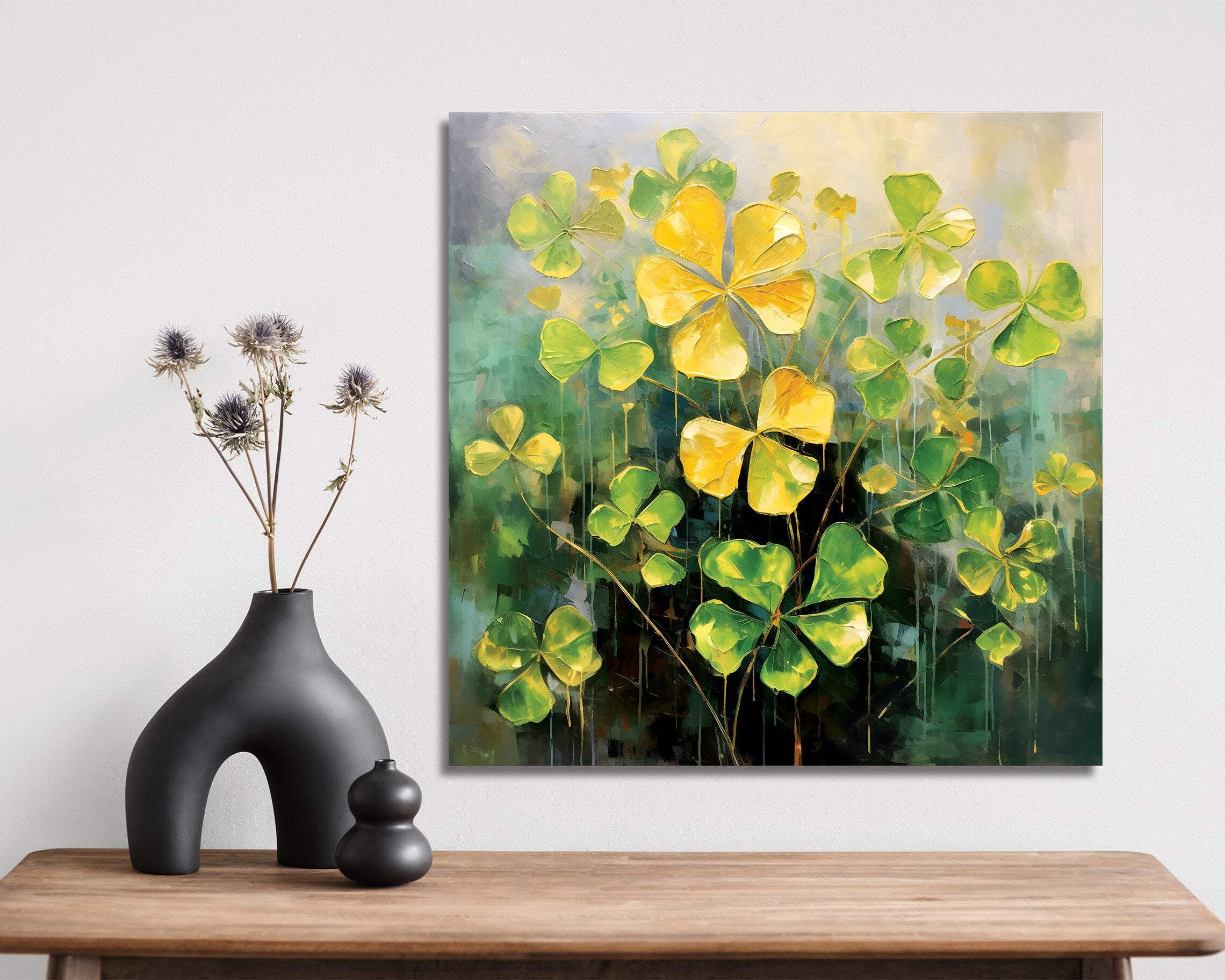 12in Oil Painting Style Colorful Shamrock Farmhouse Canvas UV Print ...