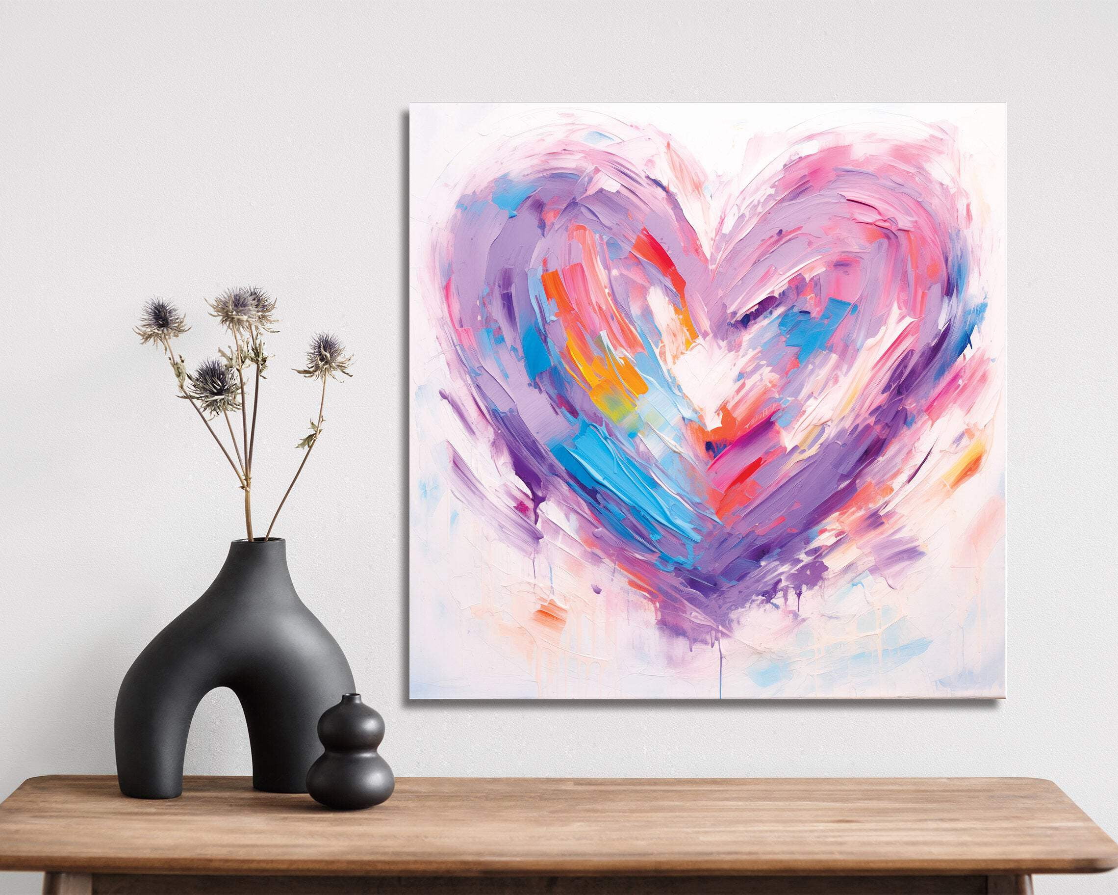 12in Oil Painting Style of a Colorful Heart Modern Farmhouse Canvas UV ...