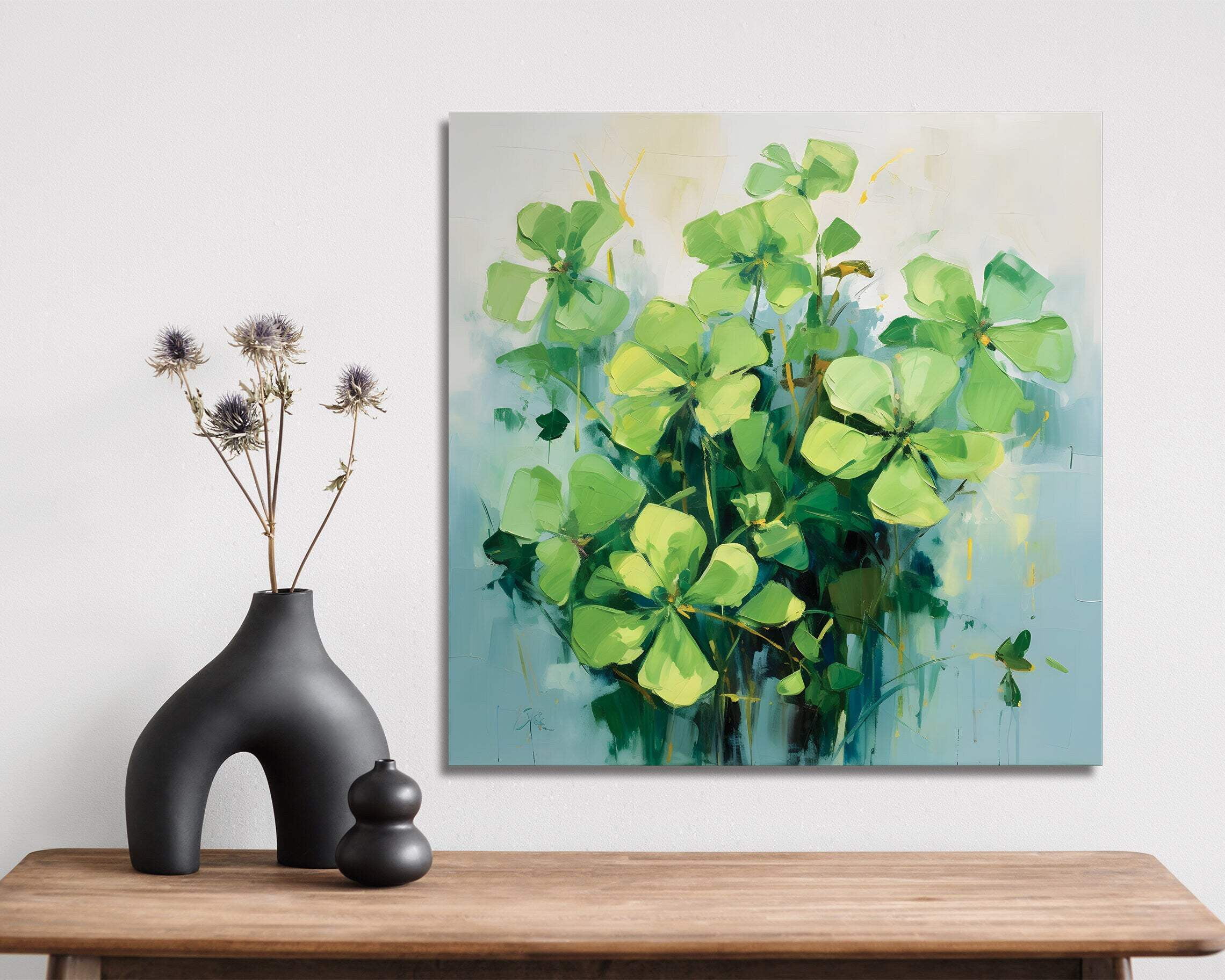 12in Oil Painting Style of a Colorful Shamrock Modern Farmhouse Canvas ...