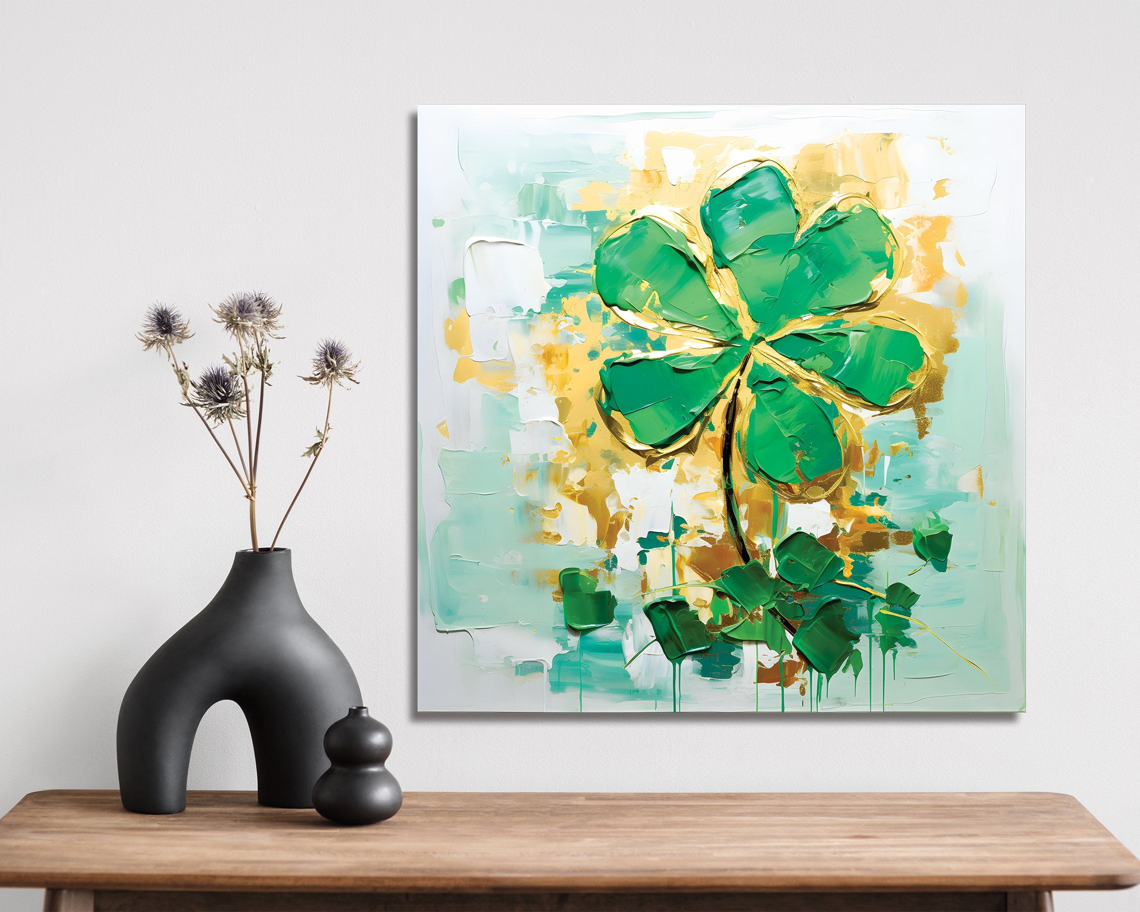 12in Oil Painting Style of a Colorful Shamrock Modern Farmhouse Canvas ...