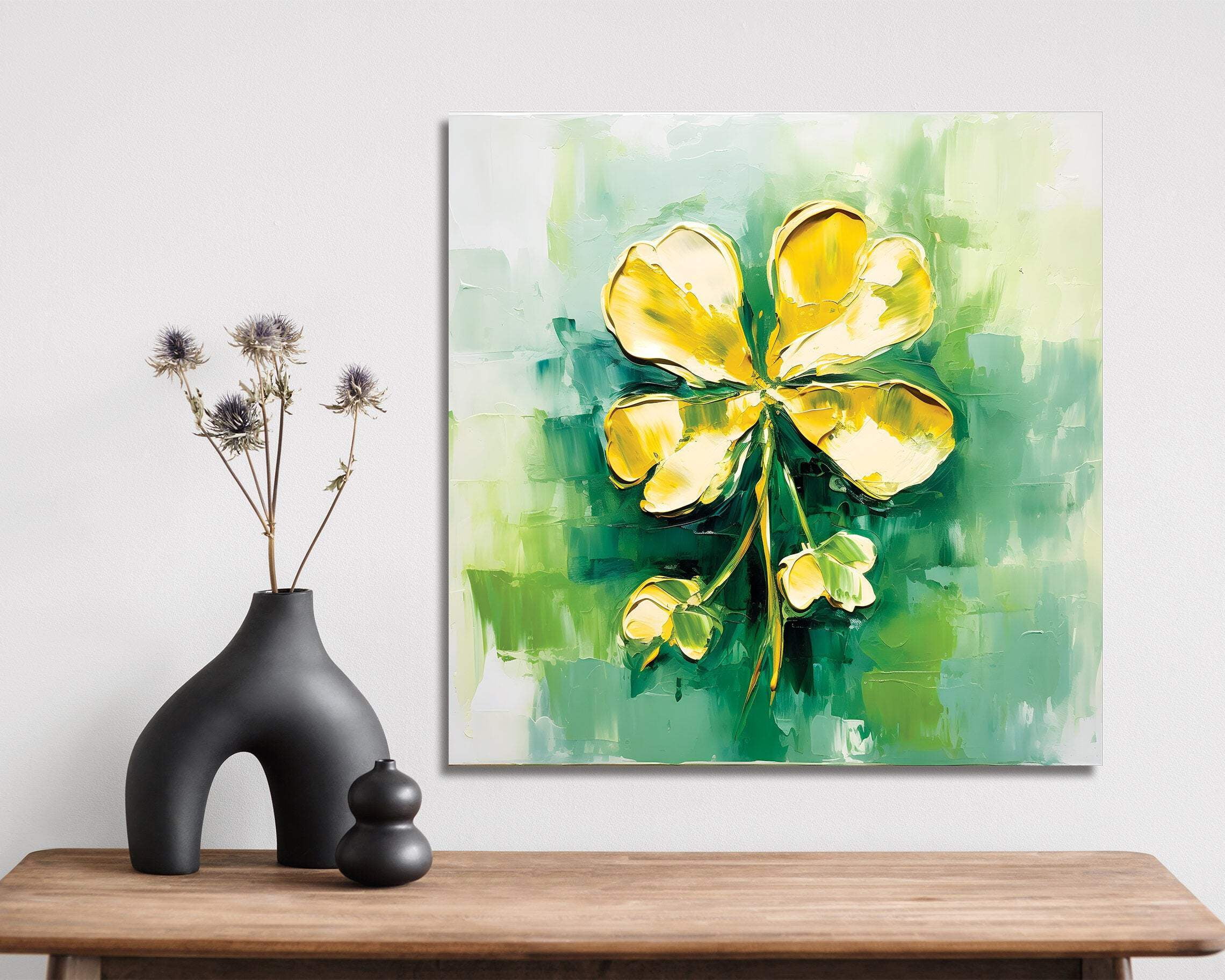 12in Oil Painting Style of a Shamrock Modern Farmhouse Canvas UV Print ...