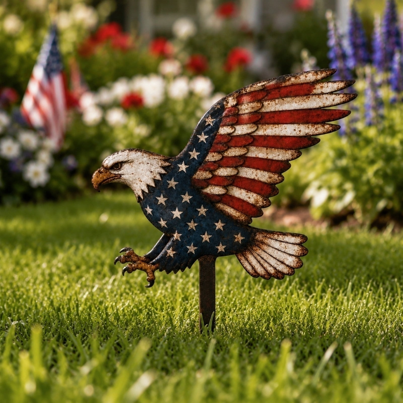 12in Patriotic Metal Yard Ornament, Red White Blue Garden Stake Statue ...