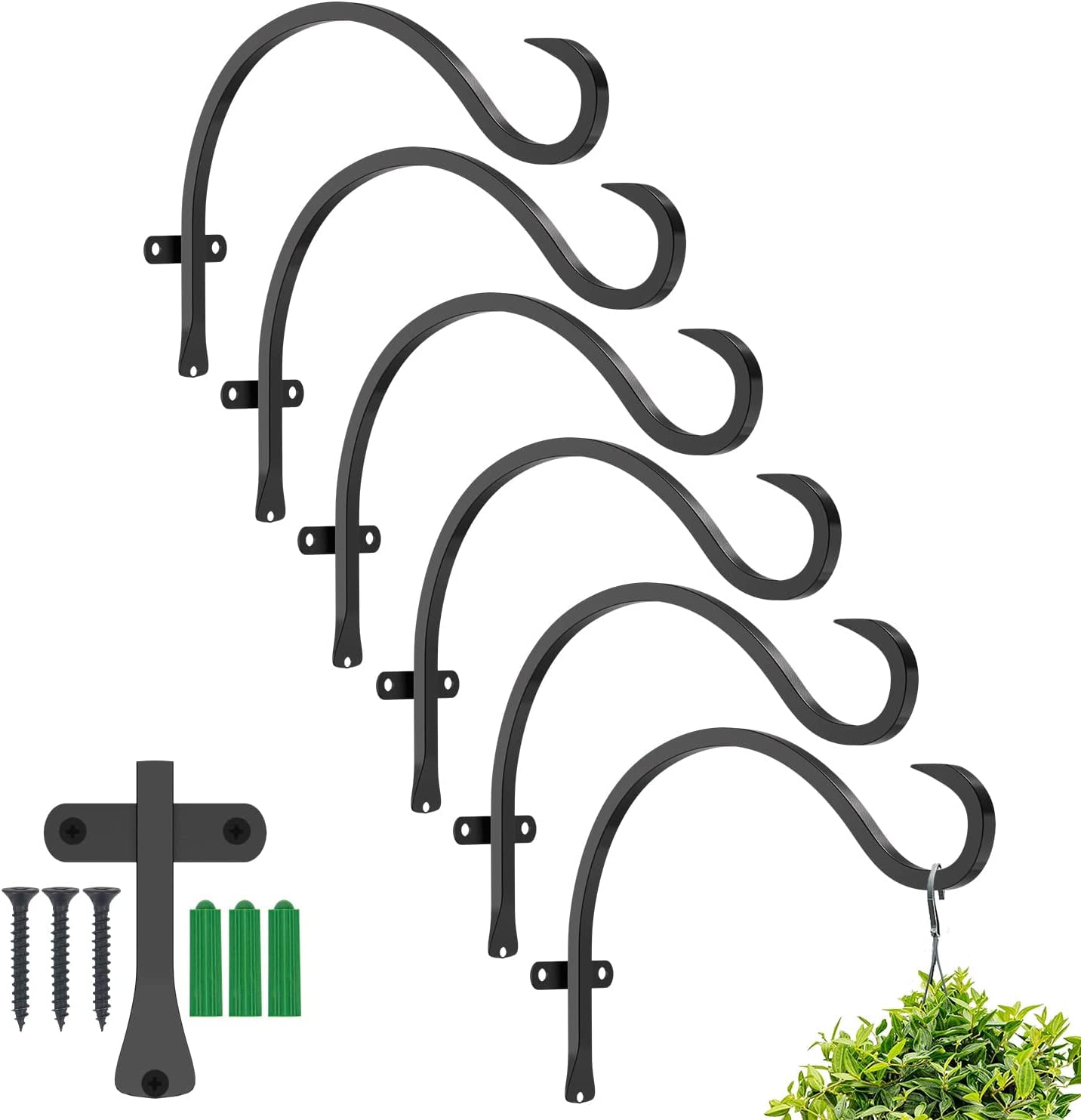 12in Plant Hangers Outdoor 6 Pack Black, Heavy Duty Bracket Hook for ...
