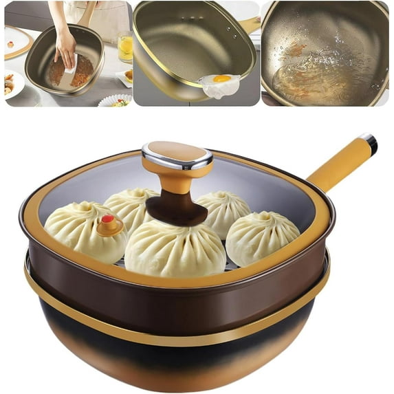 12in Titanium Alloy Non-Stick Pot With Lid, Multi-Purpose Deep Saute ...