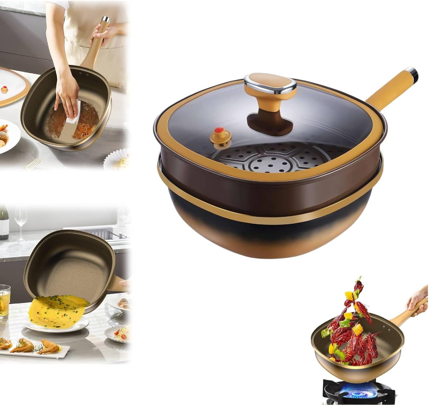 12in Titanium Alloy Non-Stick Pot with Lid,Multifunction Titanium ...
