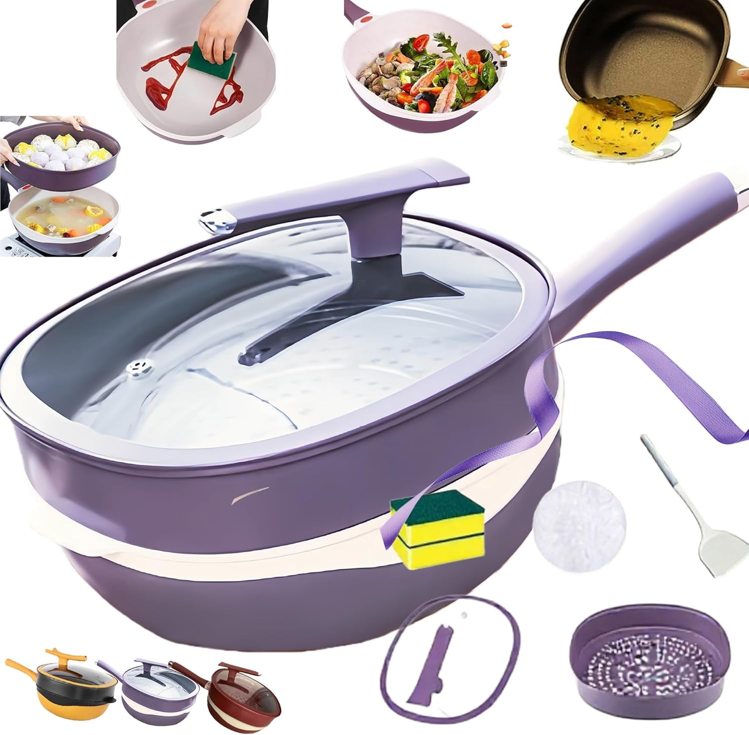 12in Titanium Alloy Non-Stick Pot with Lid with Steamer（𝟒-𝟖 𝑫𝑨𝒀 ...