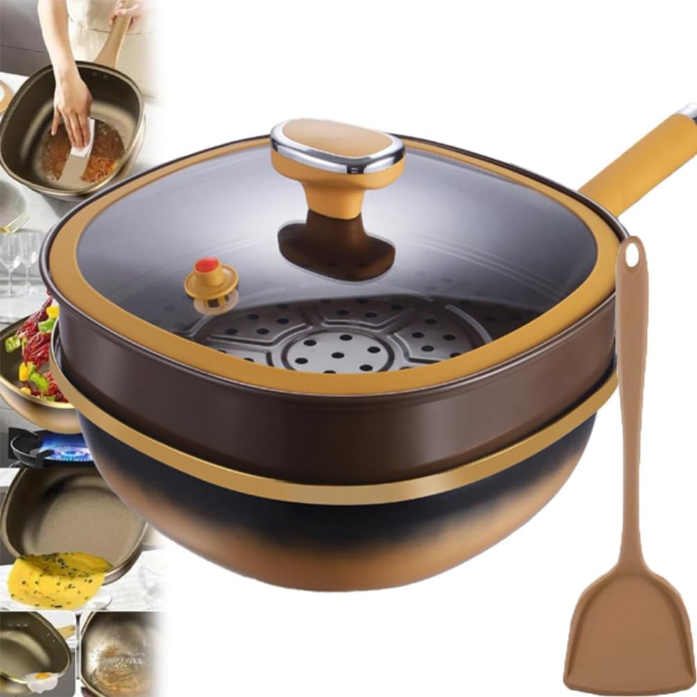 12in Titanium Alloy Non-Stick Pot with Lid, Deep Wok Pan with Ceramic ...