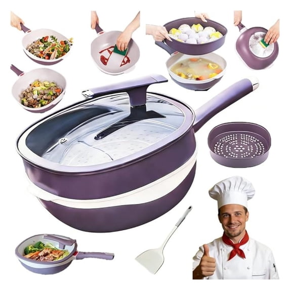 12in Titanium Ceramic Non-Stick Pan with Lid with Steamer, Non-Stick ...