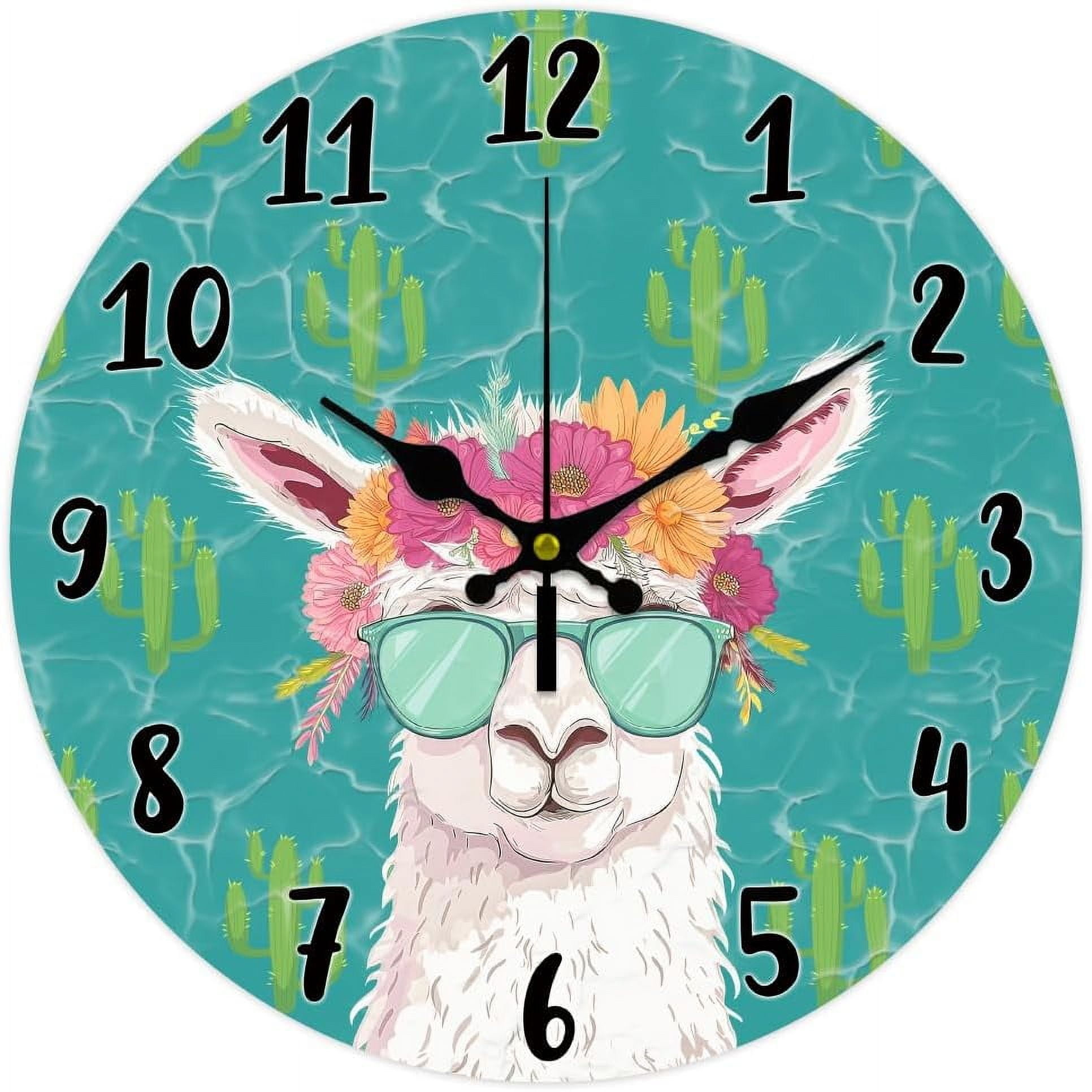 12inch Alpaca Wall Clock Cute Cartoon Animal Round Wall Clocks Silent ...