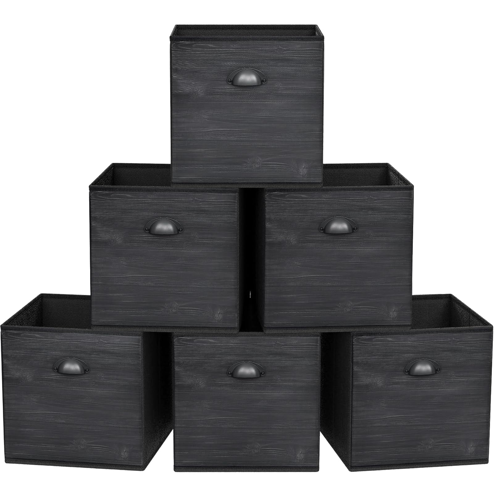 12inch Black Wood Grain Printing Fabric Cube Storage Baskets Set of 6 ...