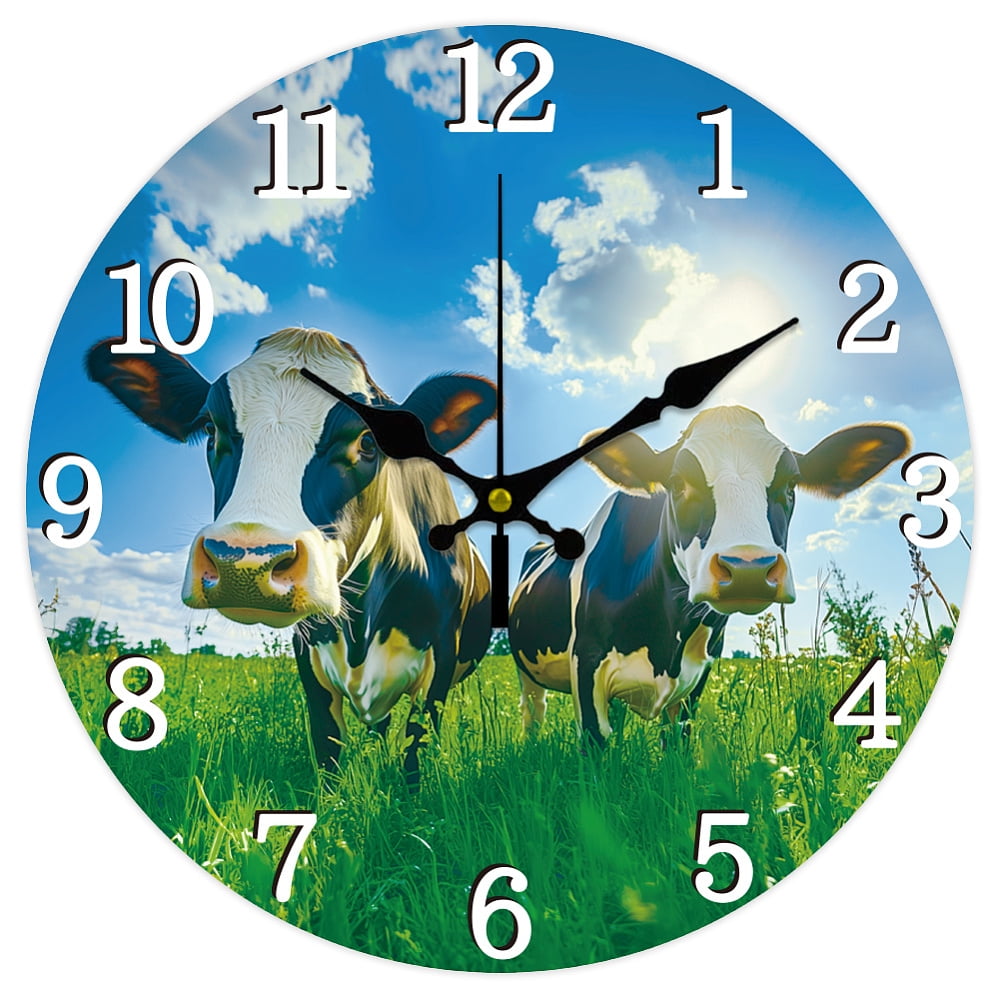 12inch Cows Green Grass Wall Clock Battery Operated Silent Non Ticking ...