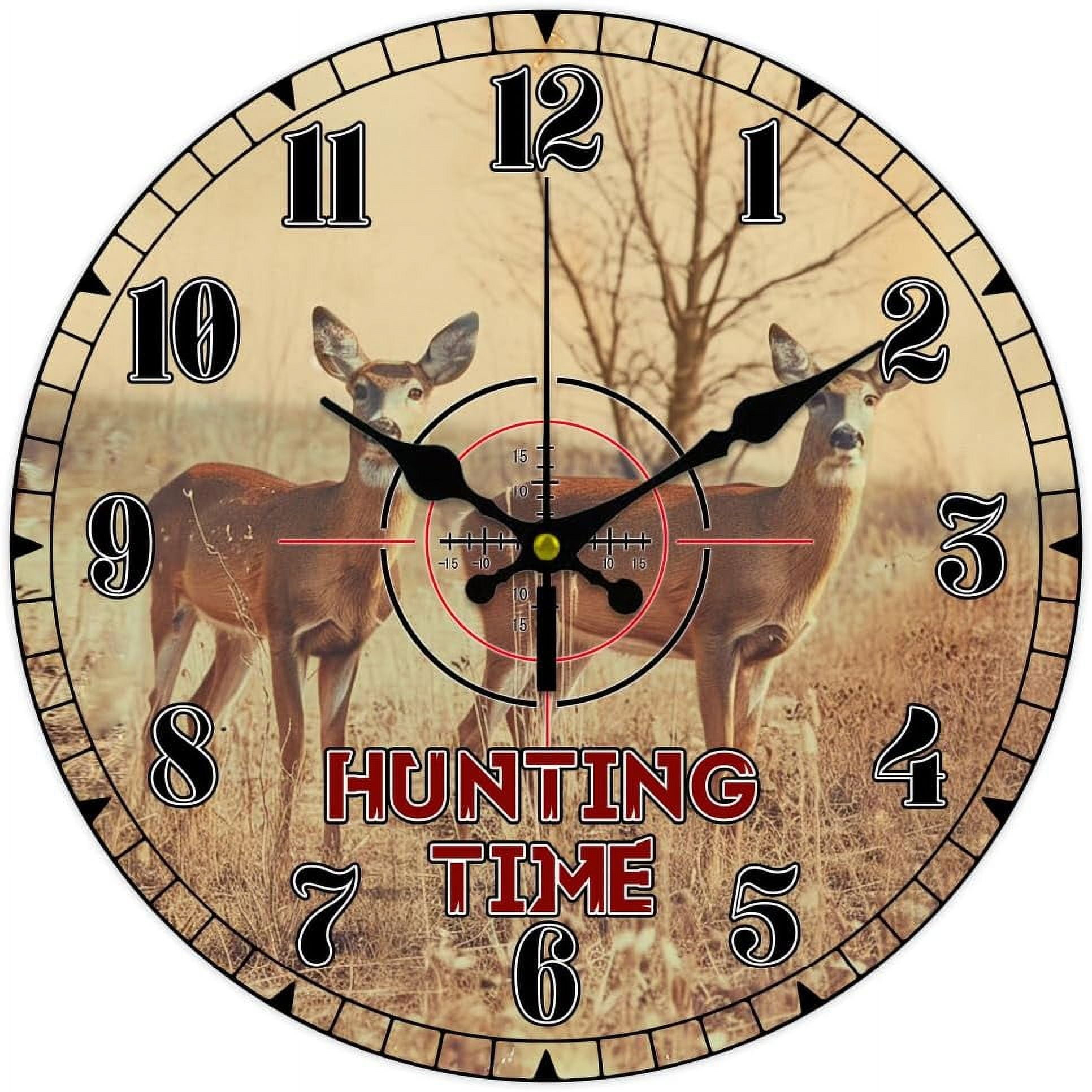 12inch Deer Wall Clock Round Hunting Time Wooden Wall Clock Silent Non ...