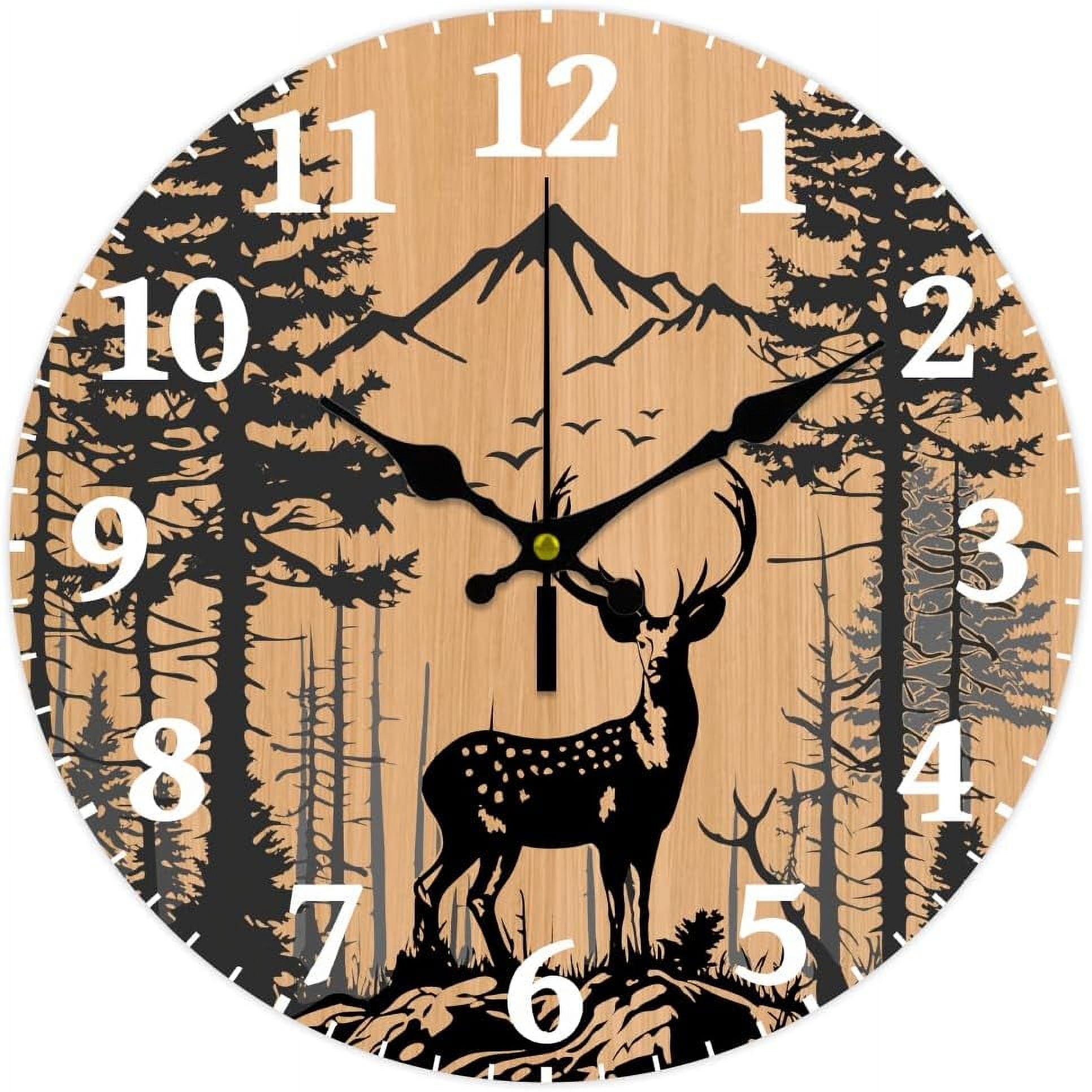 12inch Forest Deer Wall Clock Non Ticking Wooden Wall Clock Battery ...