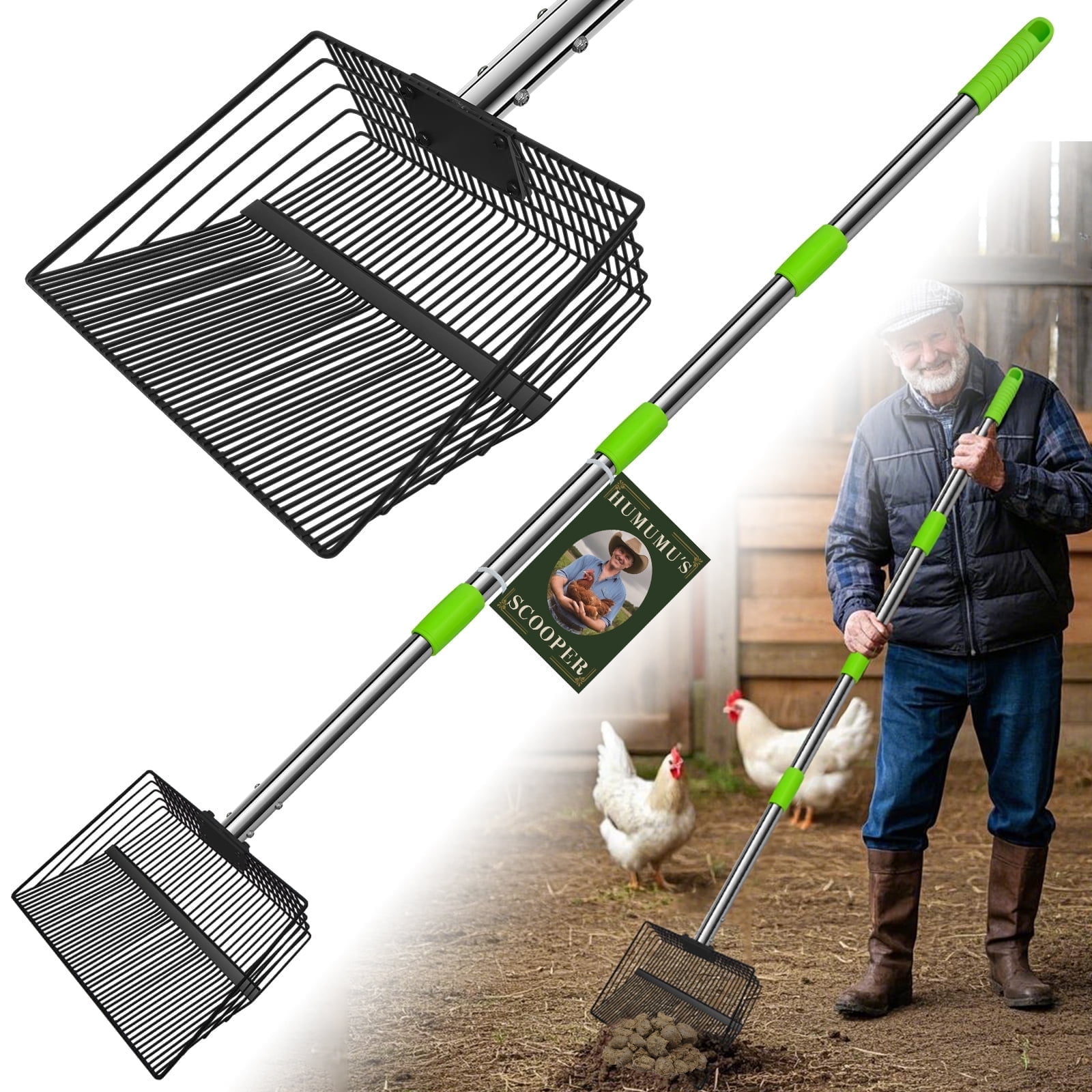 12inch Large Chicken Poop Scooper，2 Widths of Slots Litter Sifting ...