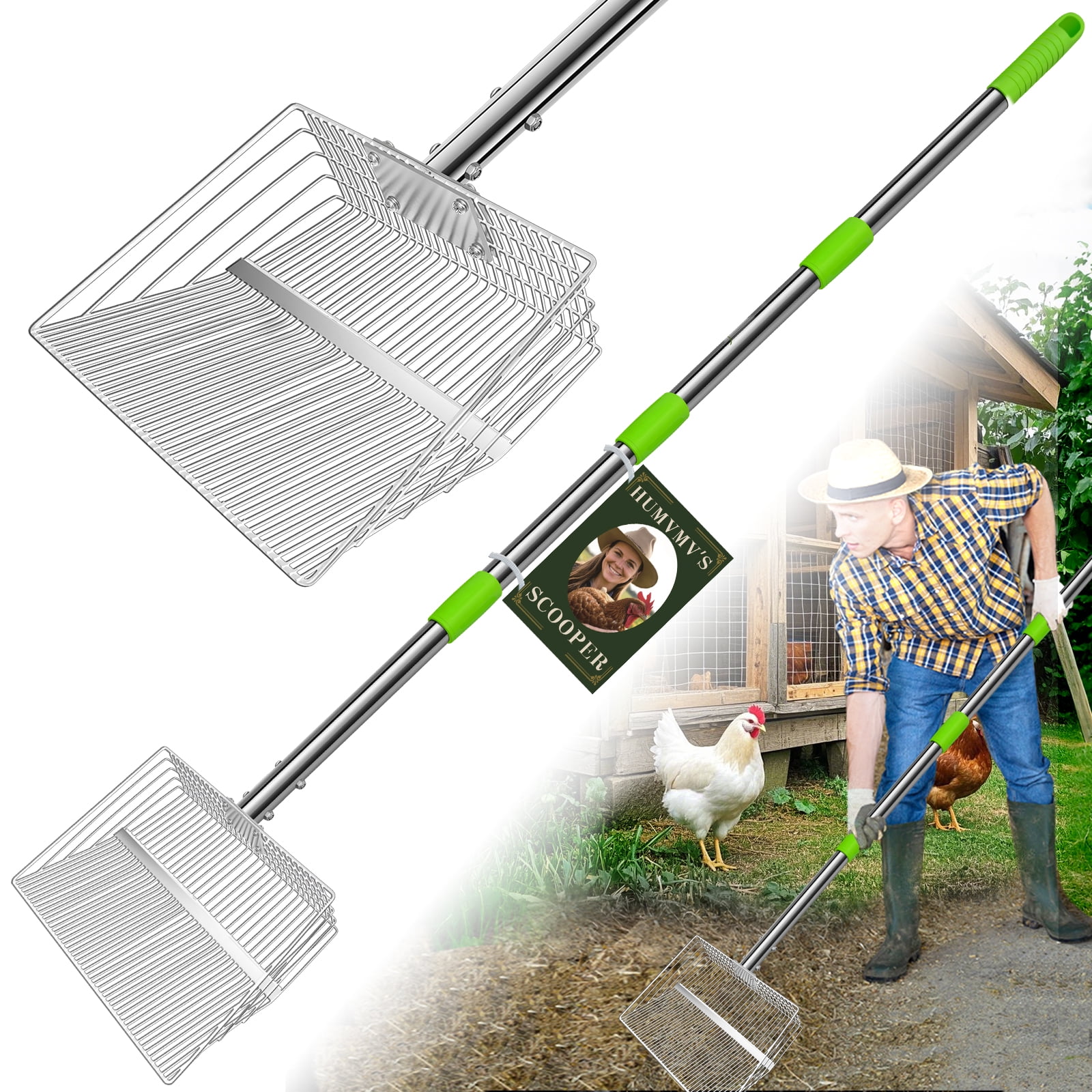 12inch Large Chicken Poop Scooper，2 Widths of Slots Litter Sifting ...