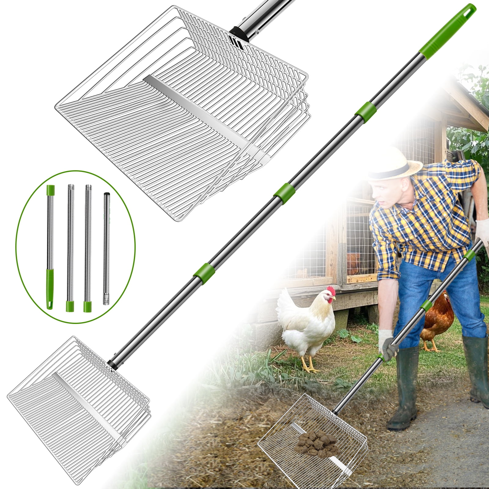 12inch Large Chicken Poop Scooper，2 Widths of Slots Litter Sifting ...