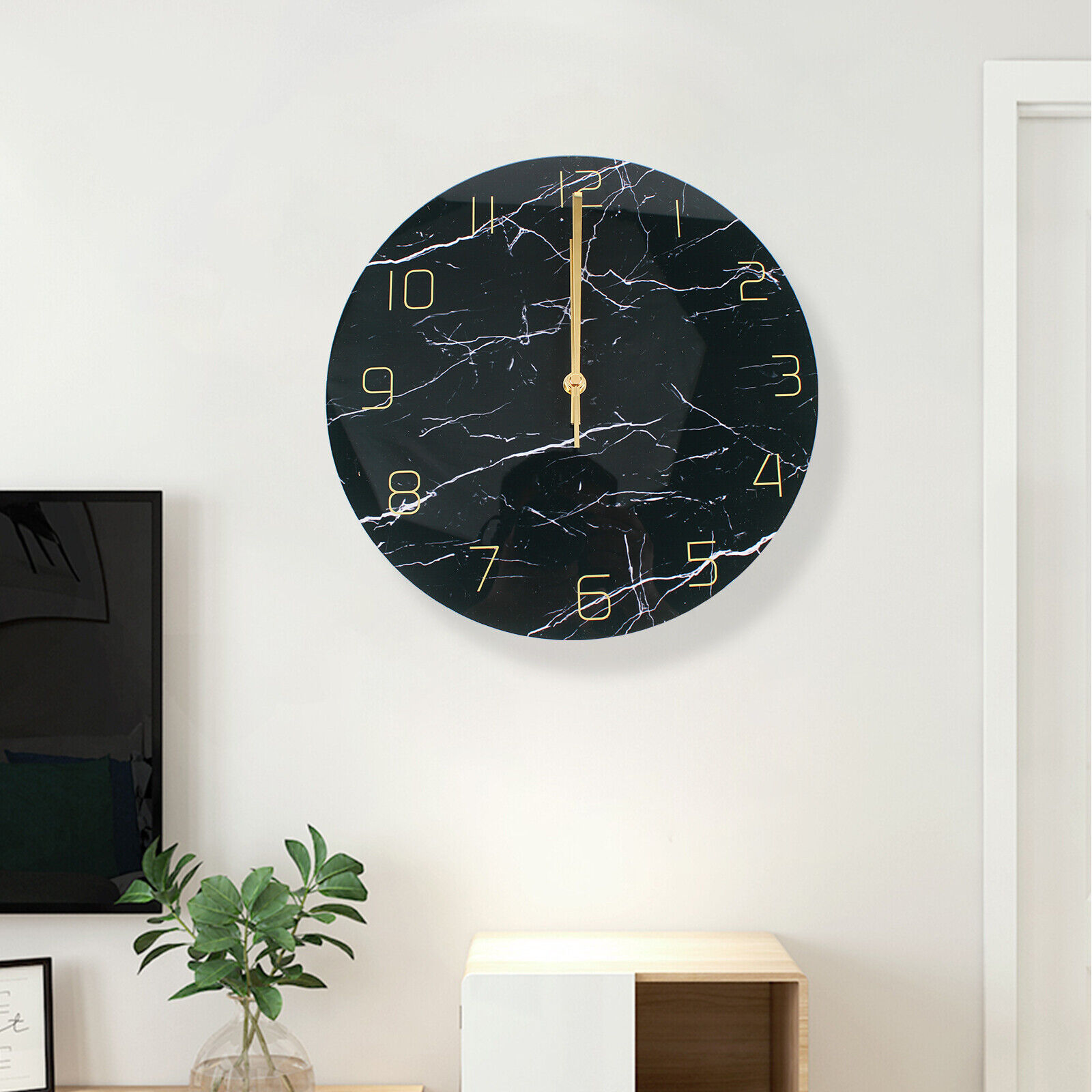 12inch Marble Grain Analog Wall Clock for Living Room,Round Ultra-Thin ...