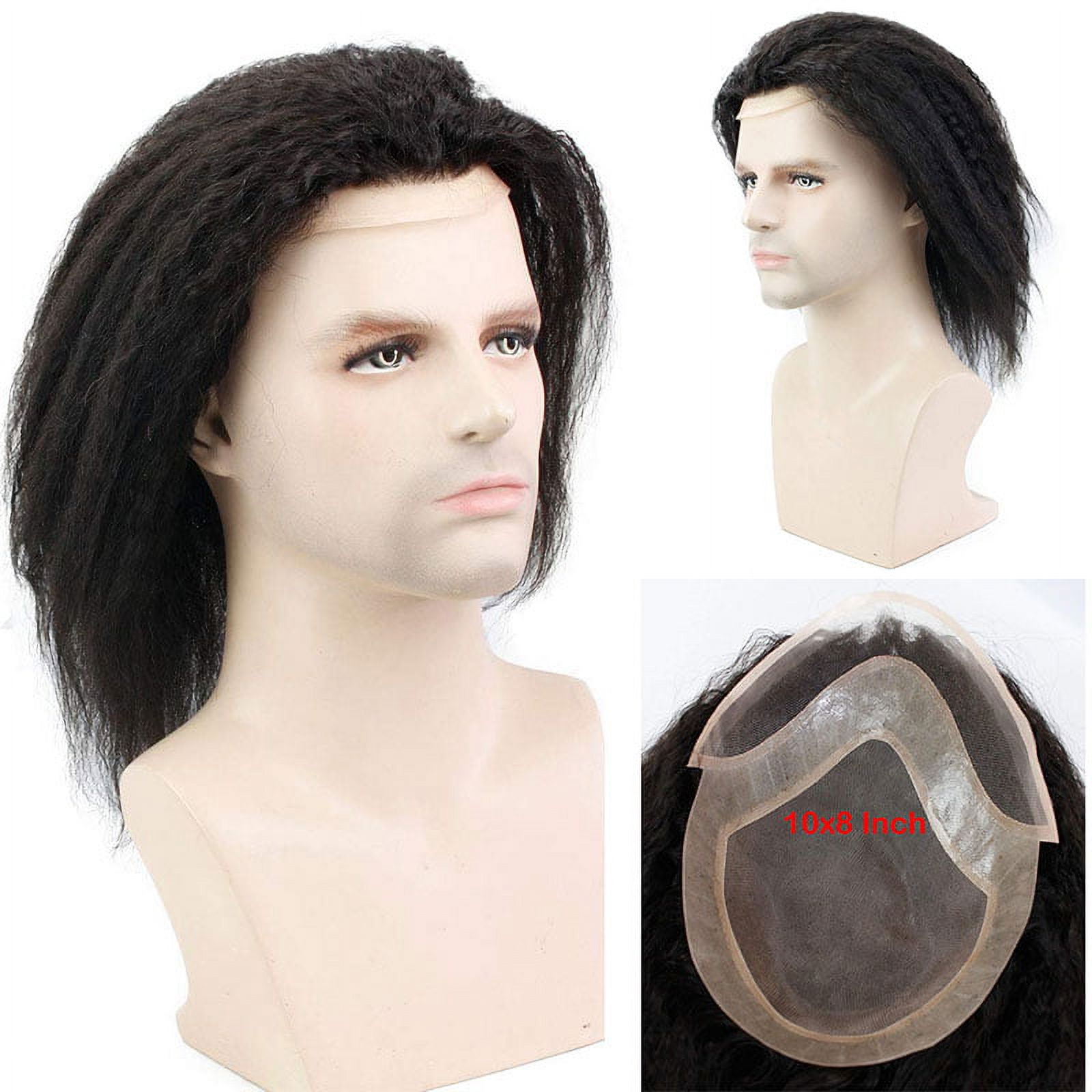 12inch Mens Toupee Human Hair Topper Hairpiece for Men Curly Hair Mono ...