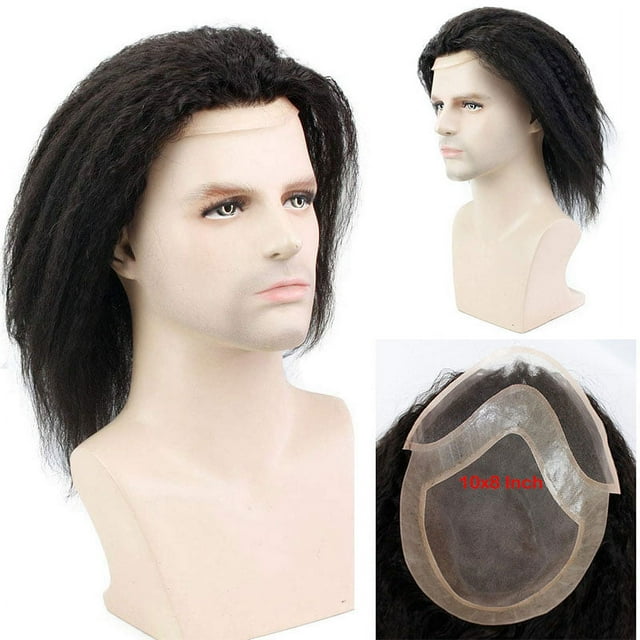 12inch Mens Toupee Human Hair Topper Hairpiece for Men Curly Hair Mono ...