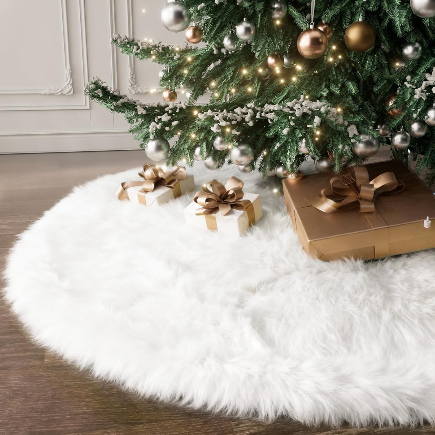 12inch Mini Wool Fur White Tree Skirt Small Christmas Tree Skirt Snowy ...