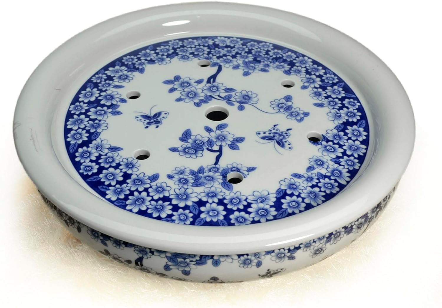 12inch Porcelain Tea Tray, Double-Layer Ceramic Tray Circular for Tea ...