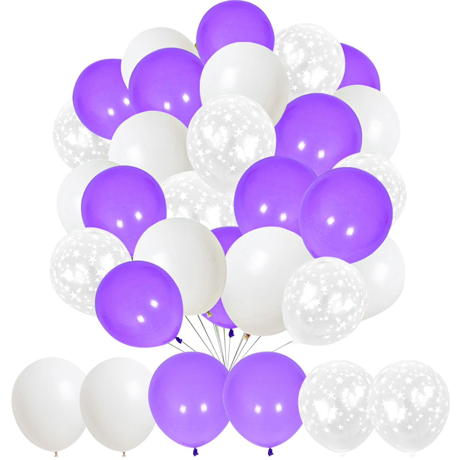12inch Purple White Balloon and Transparent Pentagram Printed Balloon ...