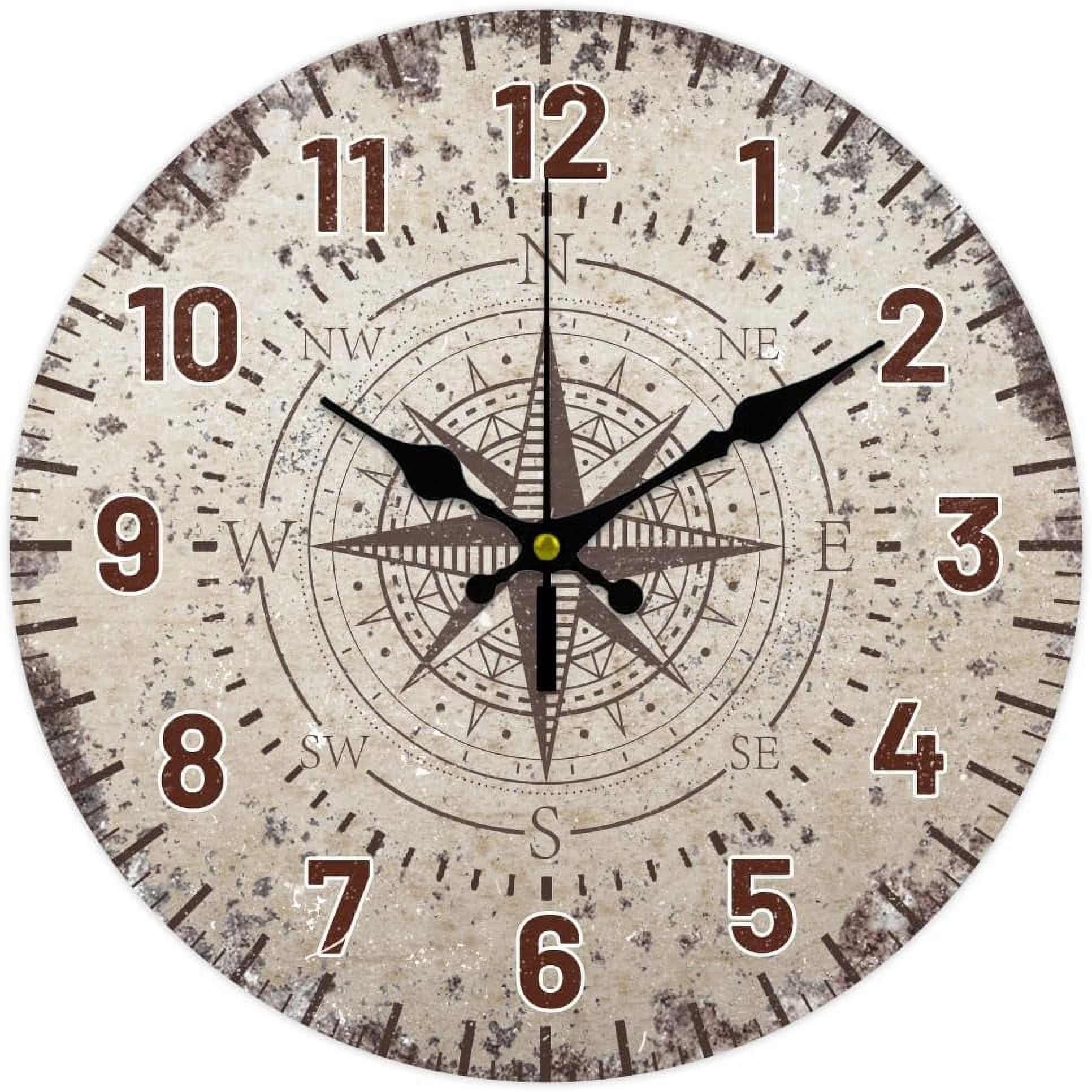 12inch Vintage Nautical Compass Wall Clock Silent Wall Clocks Round ...