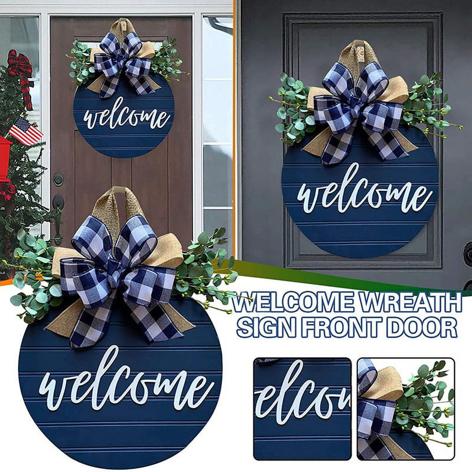 12inch Welcome Wreath for Front Door, With Ribbon , Farmhouse Decor ...
