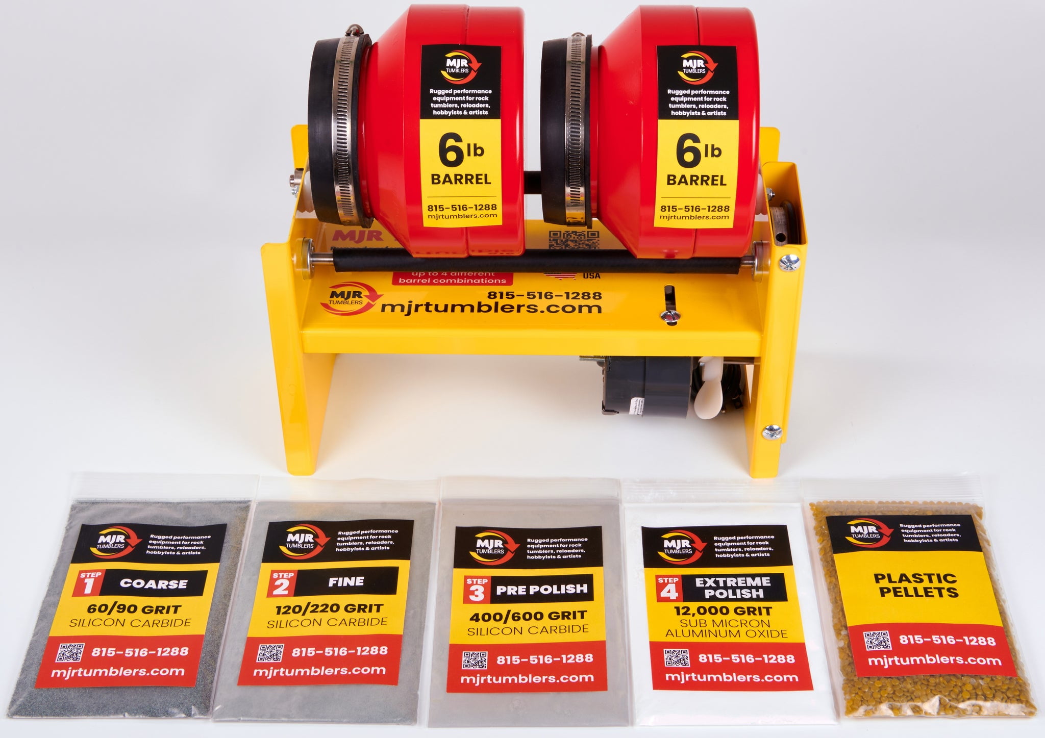 12lb, Double 6lb Barrel, Rotary Rock Tumbler w Grit Kit MJR TUMBLERS ...