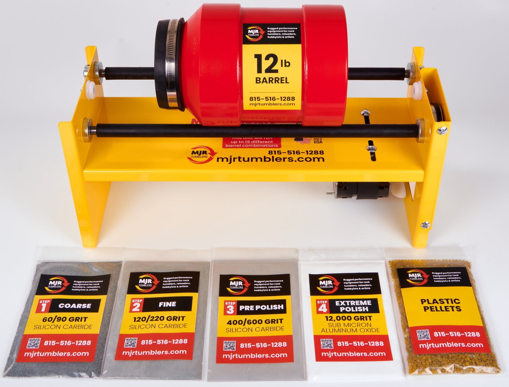 12lb Large Base Rotary Rock Tumbler w Grit Kit MJR TUMBLERS Winner Best ...