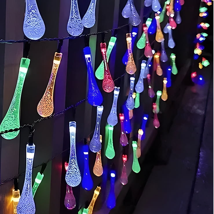 12m 100LED Solar Water Drop Bubble String Lights IP65 Outdoor Garden ...