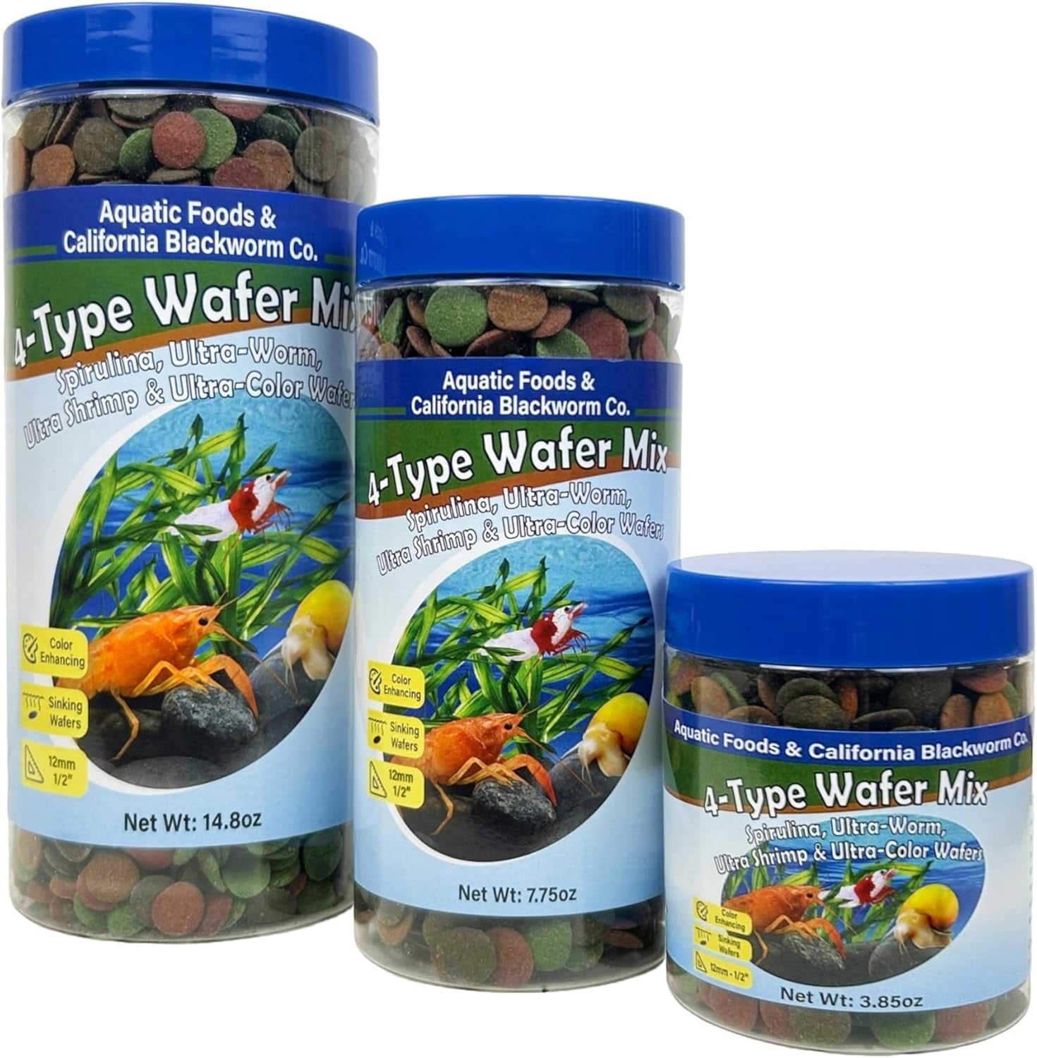 12mm - 1/2" Sinking Wafer Mix of Spirulina-Algae, Shrimp, Worm, Color ...
