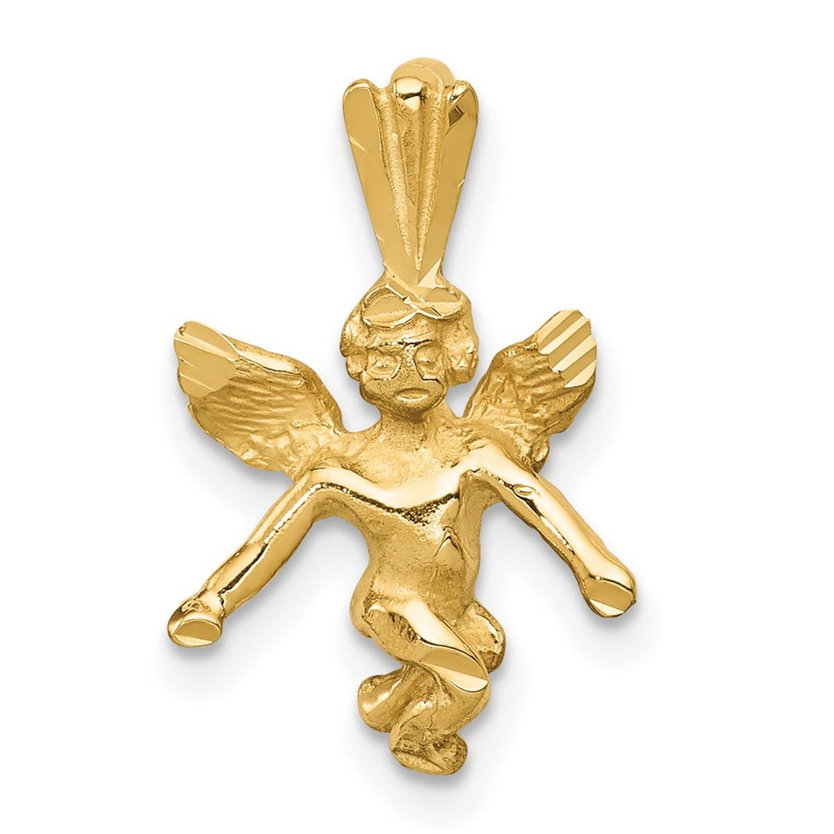 12mm 10k Solid Yellow Gold Satin and Sparkle Cut Religious Guardian ...