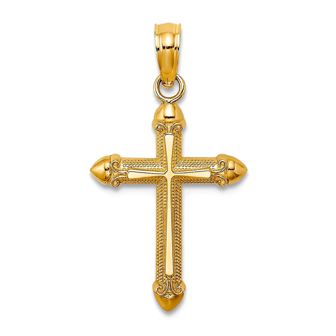 12mm 14k Gold Religious Faith Cross With Scroll Design Tips Pendant ...